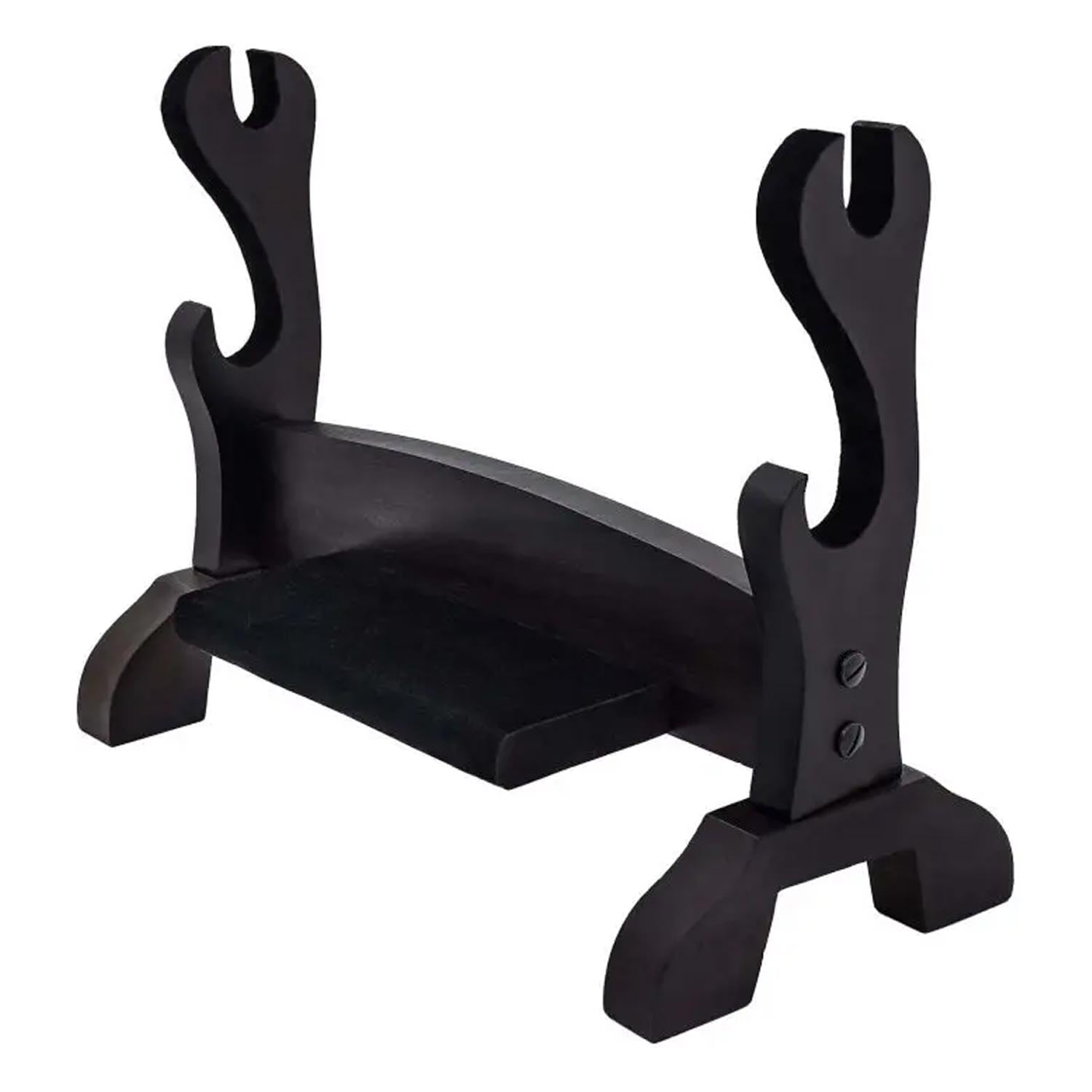 Two Tier Wooden Sword Stand with Black Suede - Elegant Weapon Display ...