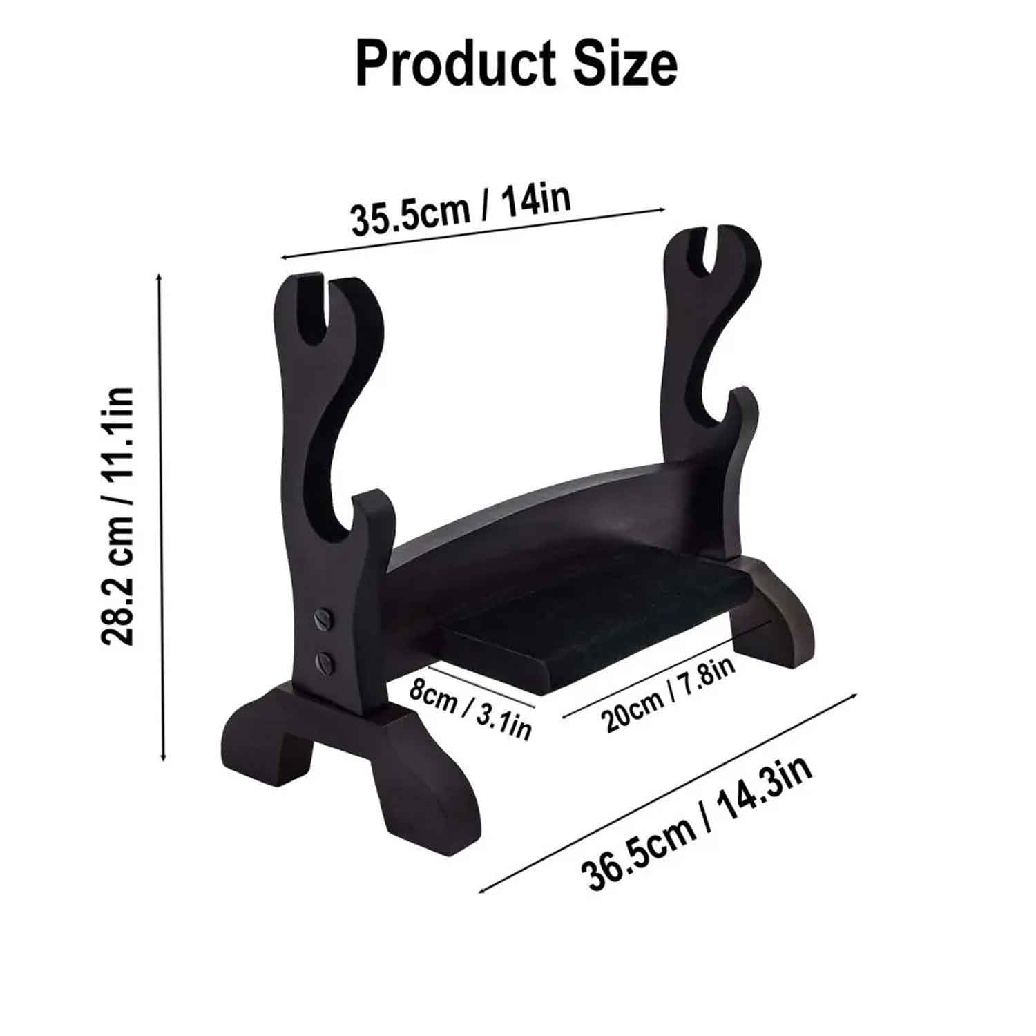 Two Tier Wooden Sword Stand with Black Suede - Elegant Weapon Display ...