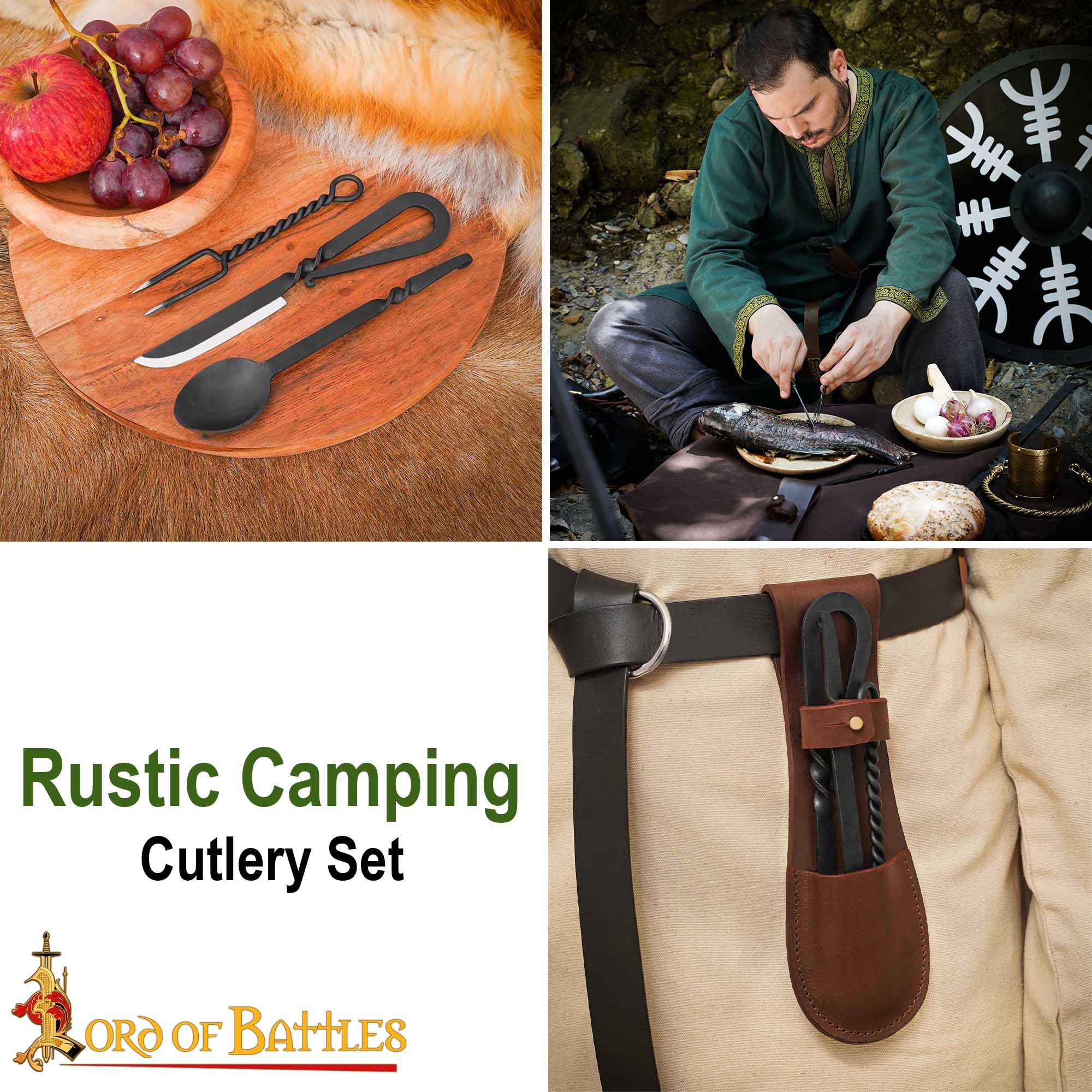 Stainless Steel Rustic Utensil Set with Leather Holder – 3-Piece Kit ...