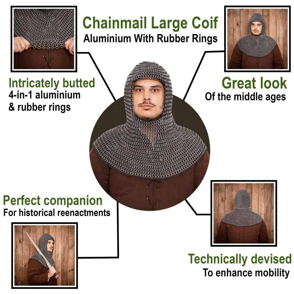 Aluminum & Rubber Chainmail Coif – Lightweight Flexible Mail Hood for ...