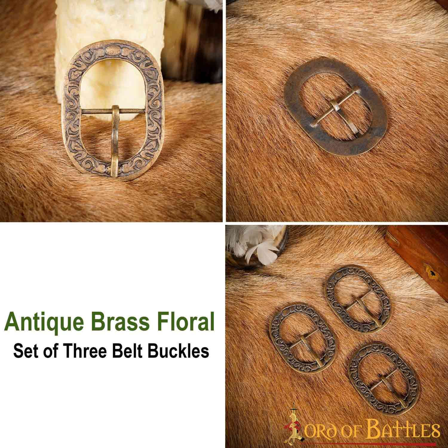 Floral Antique Brass Belt Buckle – Set of 3 for Medieval Leathercraft ...