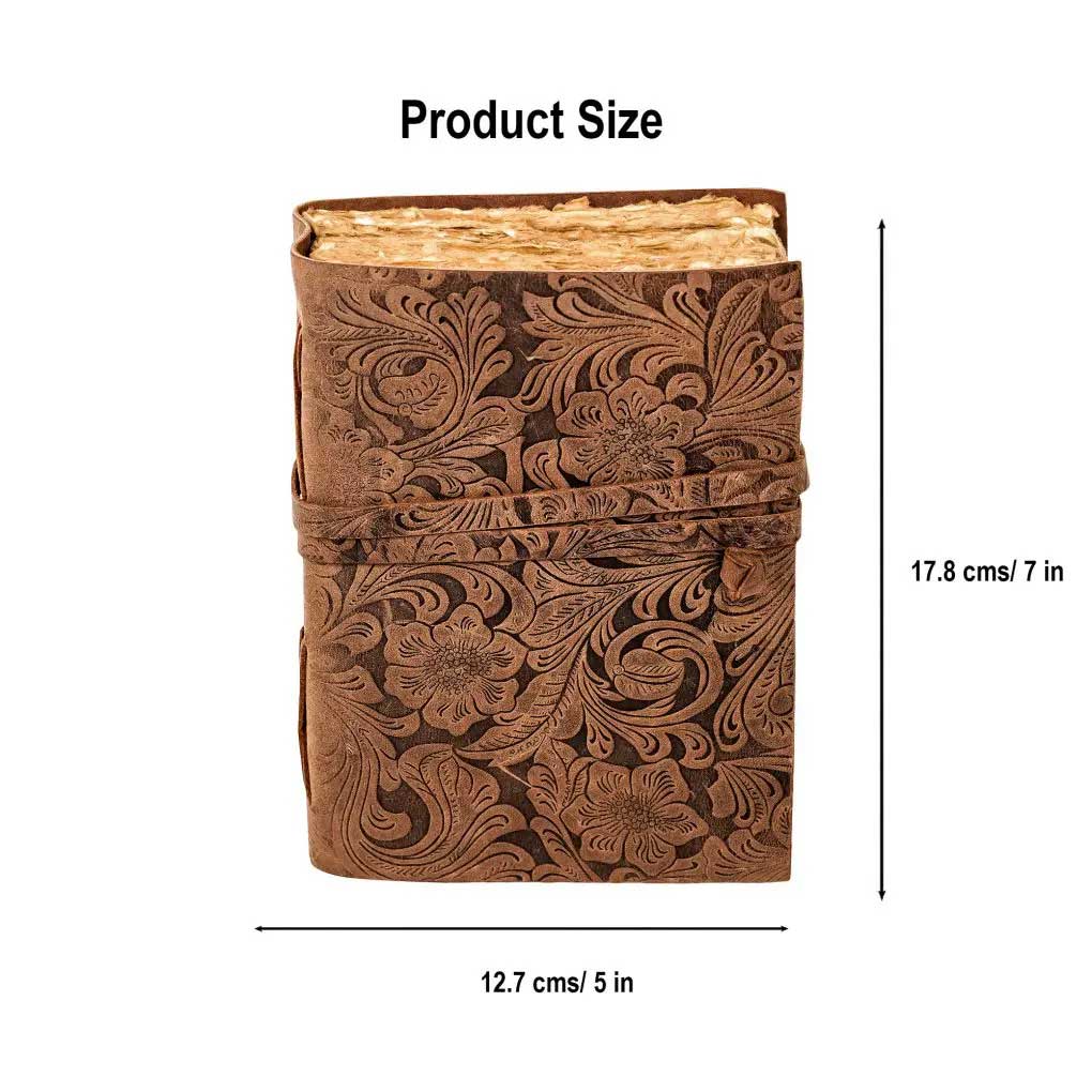 Brown Floral Leather Journal – 7x5" Medieval Notebook with Antique ...
