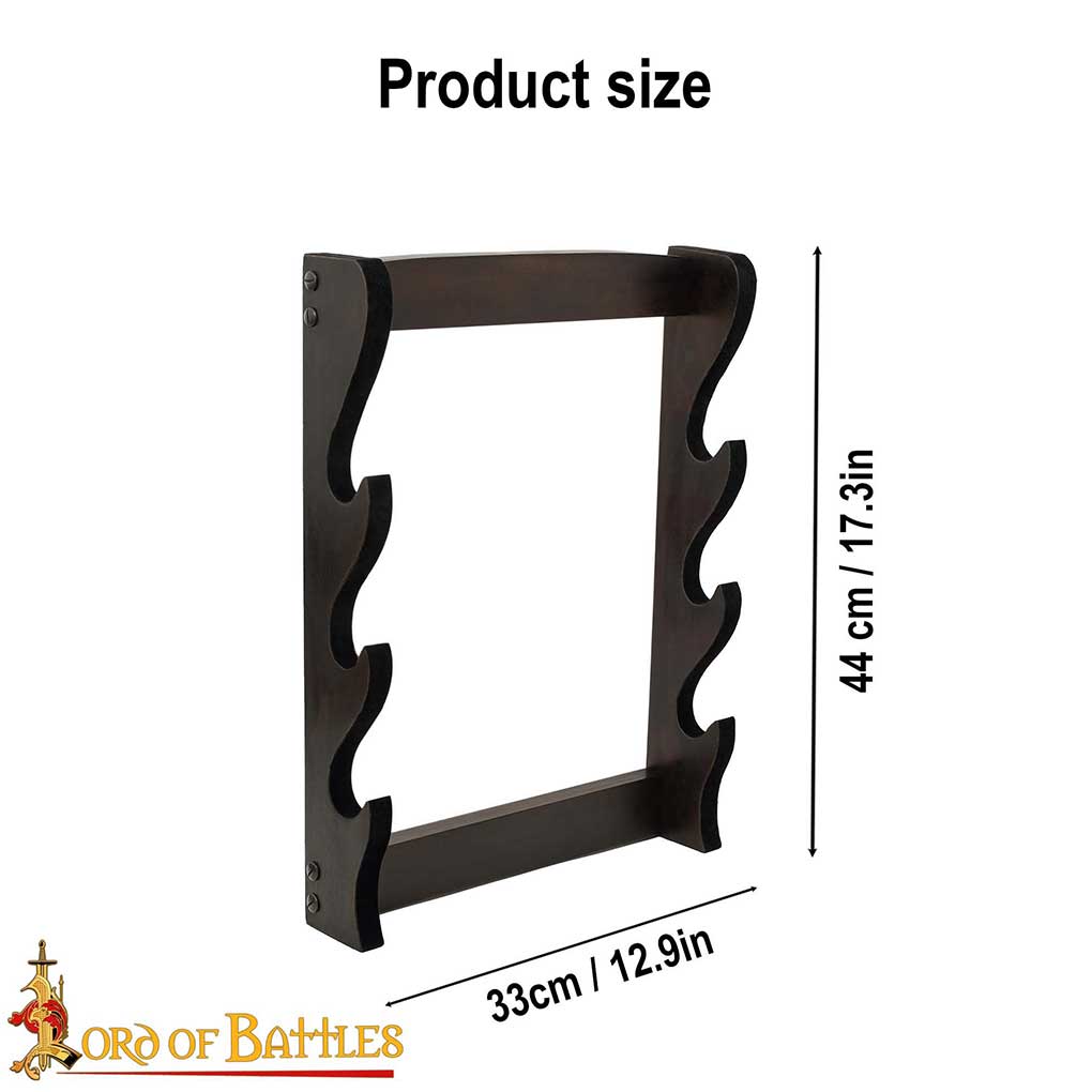 Dark Wood LARP Weapon Stand – Velvet-Lined Three-Tier Display – Calimacil