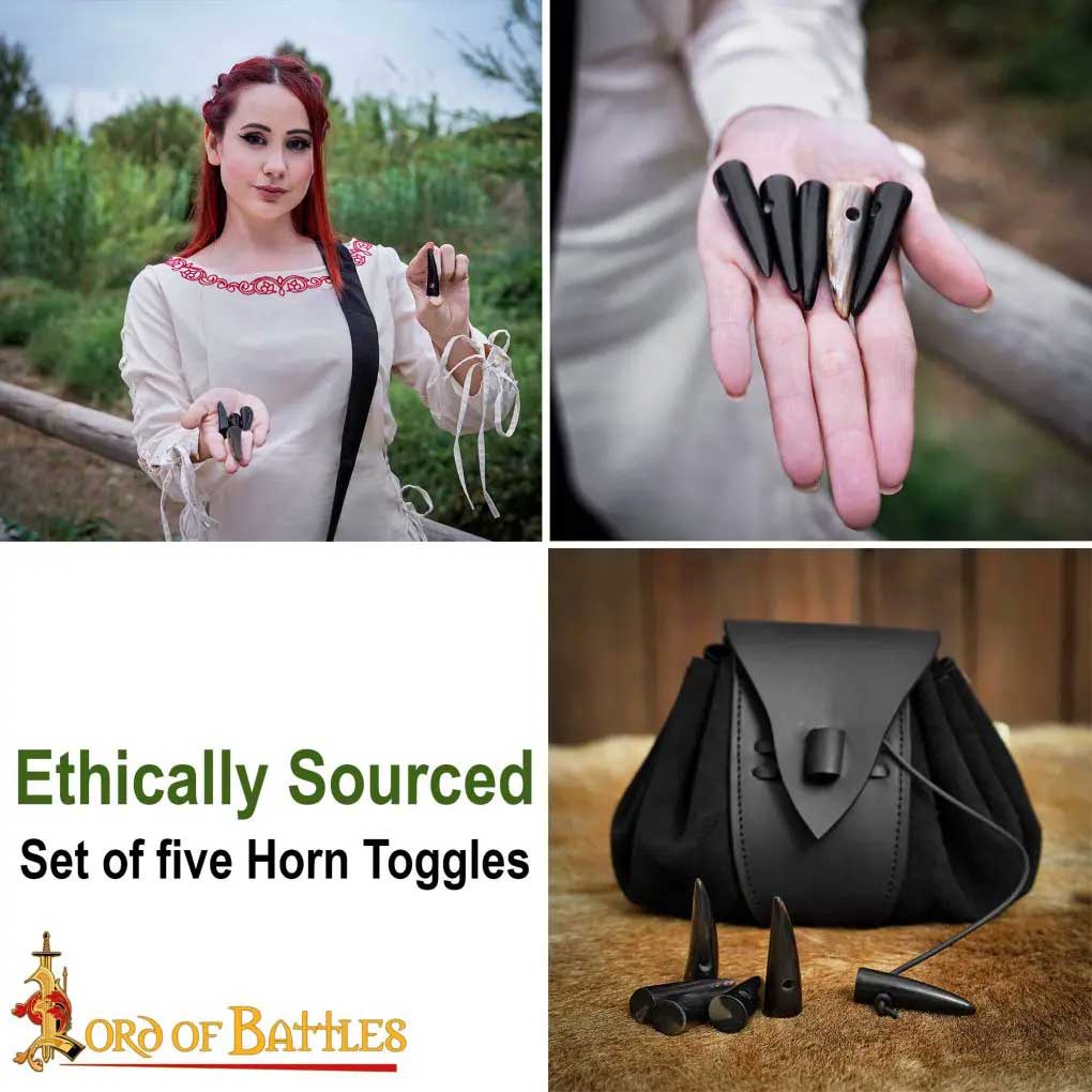 Natural Horn Toggle Set – 5-Piece Fasteners for LARP, Cloaks & DIY ...