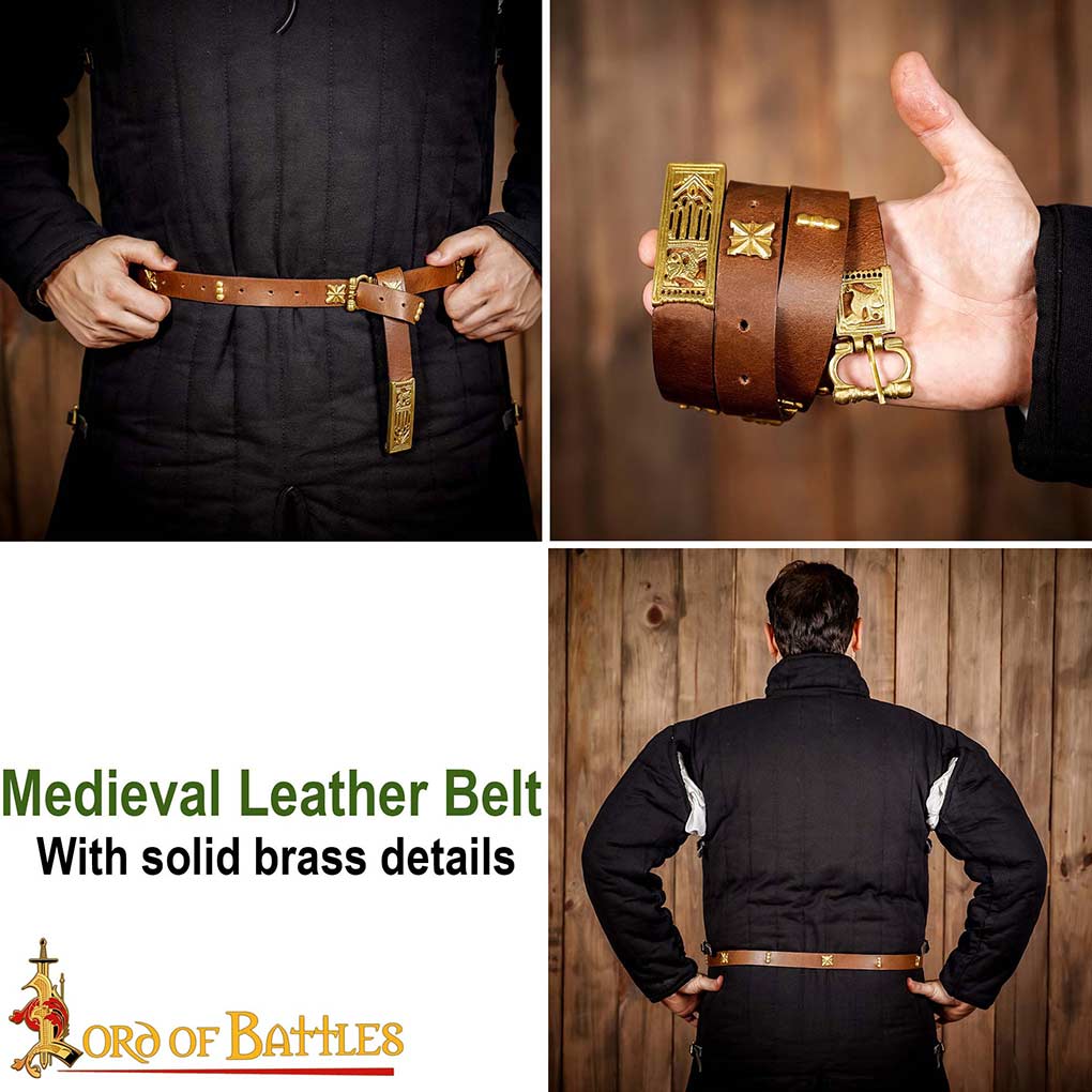 Medieval Leather Belt – Brass Buckle & Chape for LARP & Cosplay – Calimacil