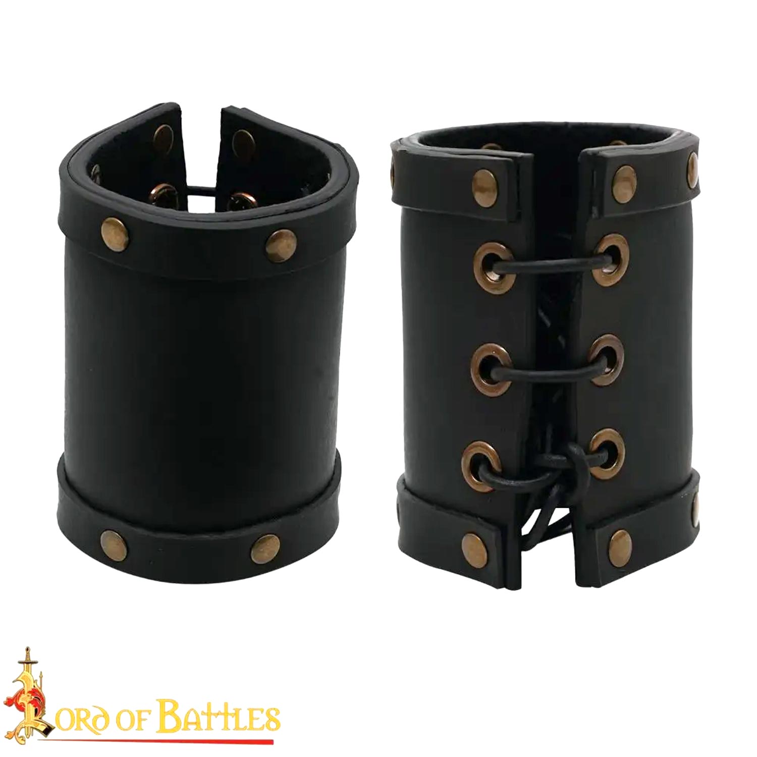 Pirate Leather Bracers – Adjustable Black Cuffs with Brass Rivets ...