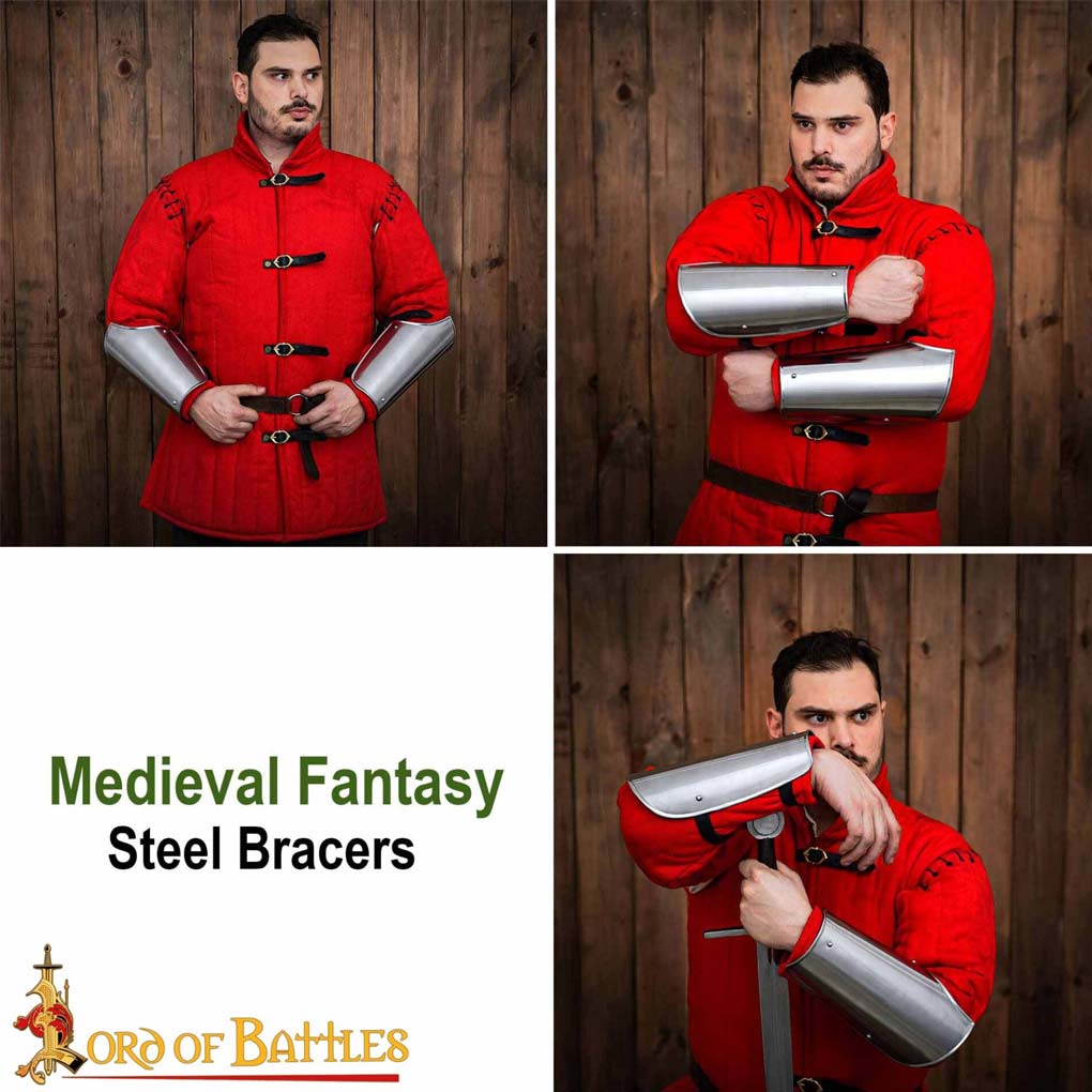 Simple Fantasy Bracers – Polished Steel LARP Arm Armor with Leather ...
