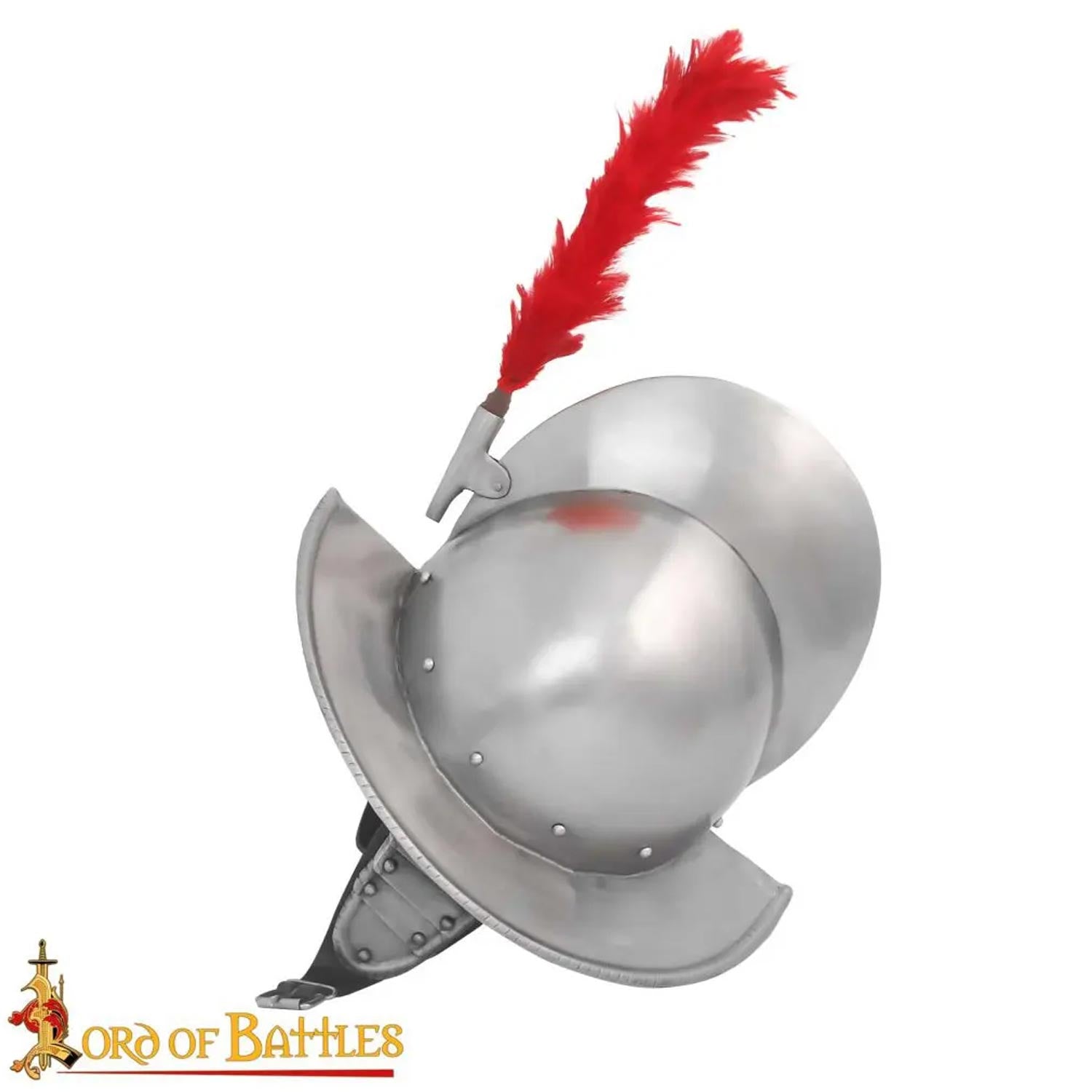Spanish Morion Helmet with Red Plume – 16-Gauge Steel Armor – Calimacil