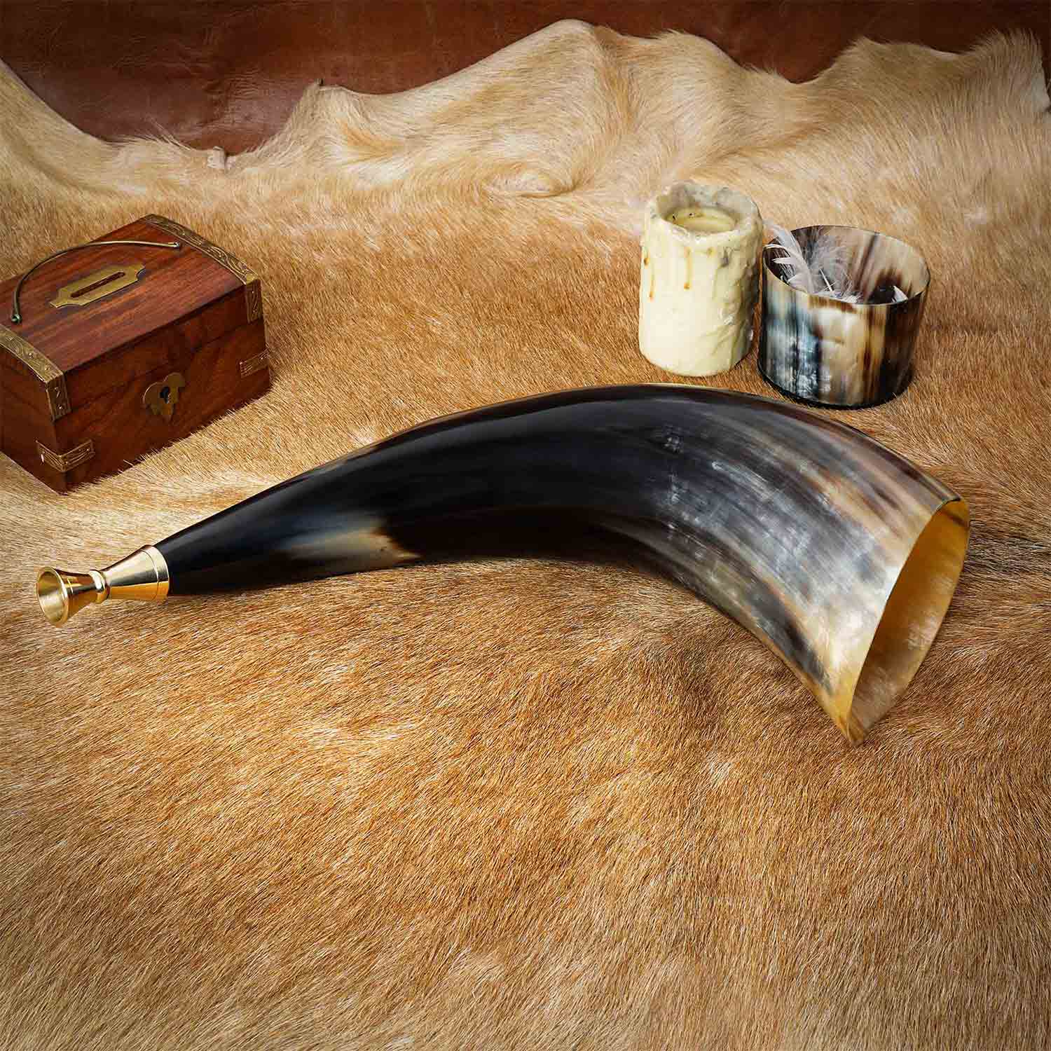 Authentic Viking Blowing Horn with Brass Trumpet for LARP & Cosplay ...